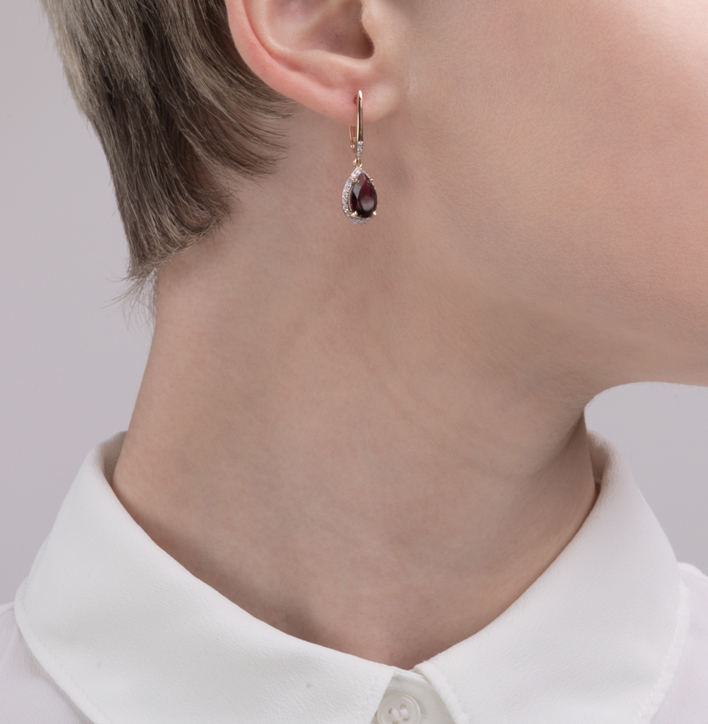 Золотые серьги с гранатом и фианитами SERGEY GRIBNYAKOV 2113070_0723 ...