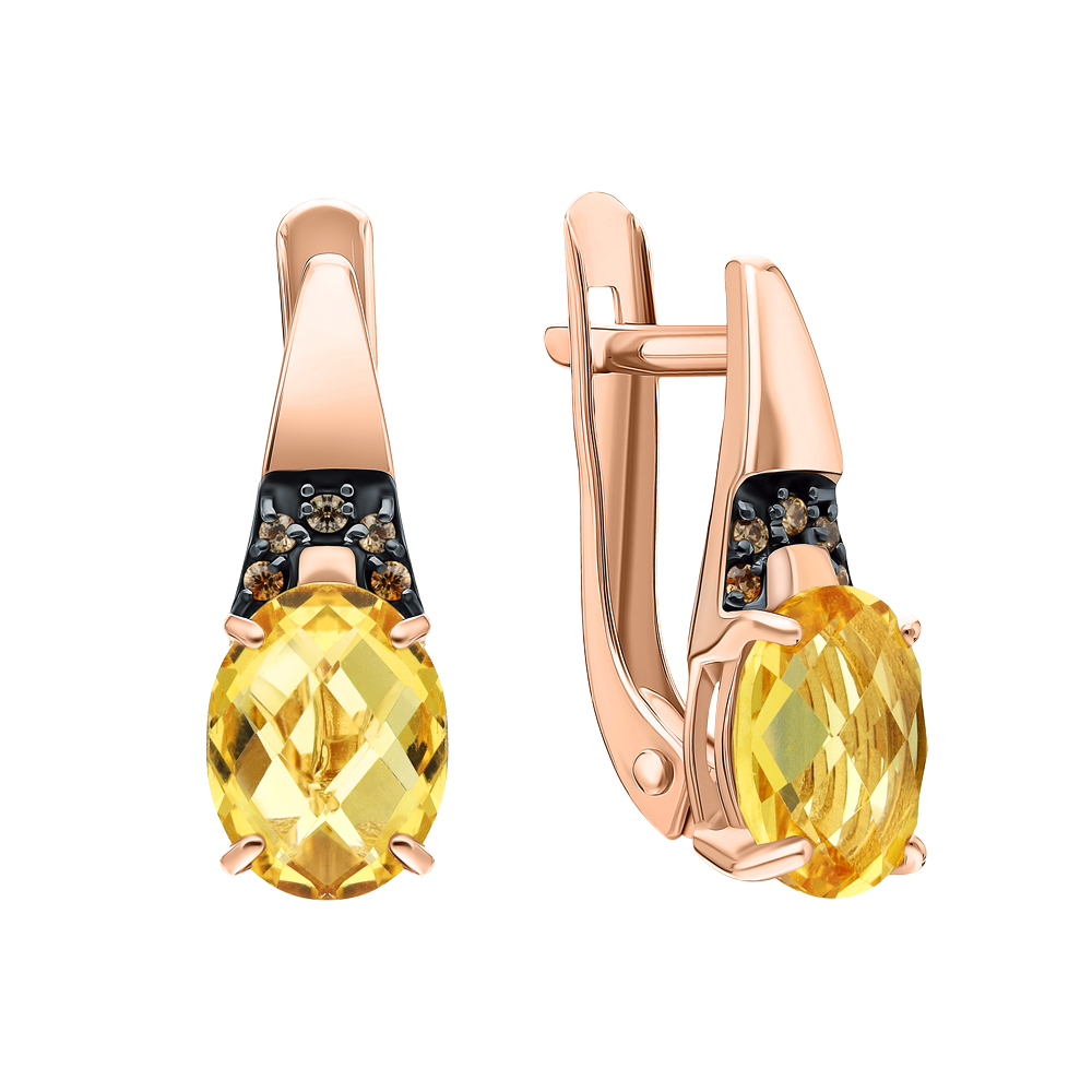Золотые серьги с цитринами и фианитами SERGEY GRIBNYAKOV кл2648а-6 ...