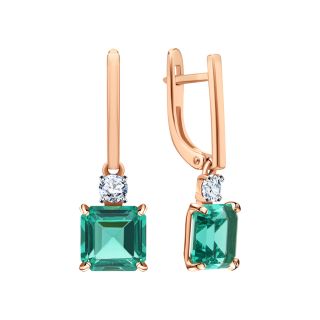 Золотые серьги с изумрудами и фианитами МОСКОВСКИЙ ЦЕПЕВЯЗАЛЬНЫЙ ЗАВОД ...