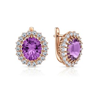 Золотые серьги с бриллиантами природными и аметистами природными ...