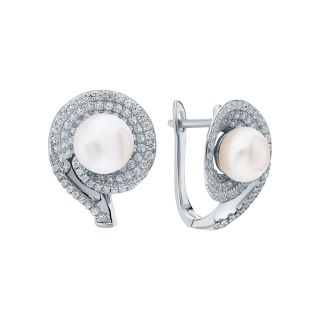 Серебряные серьги с жемчугом и фианитами SUNLIGHT PI-E00606-X-W-PN-X-W ...