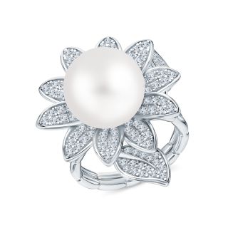 Серебряное кольцо с жемчугом BASTET S92213-K9W-01: белое серебро 925 пробы, жемчуг имитация ...